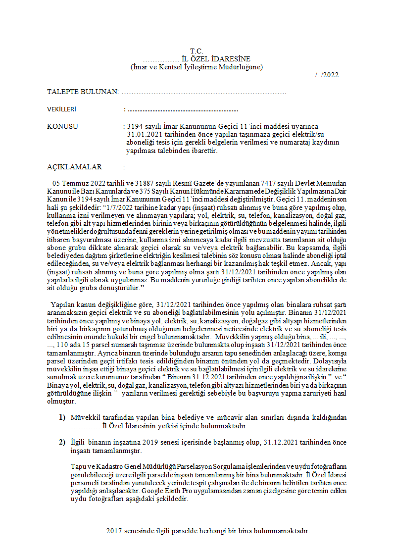 3194 sayılı imar kanunu'nun geçici 11. maddesi uyarınca 31.12.2021 ...