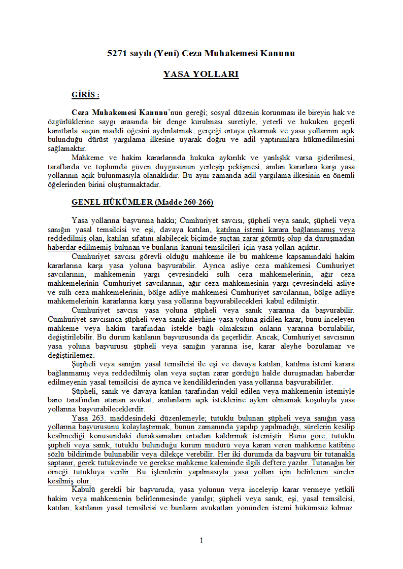 5271 sayılı ceza muhakemesi kanunu'nda yasa yolları: haklar, başvuru ...