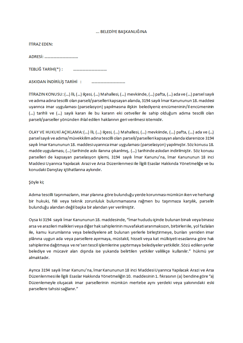 3194 sayılı imar kanunu'nun 18. maddesi uyarınca yapılan imar ...