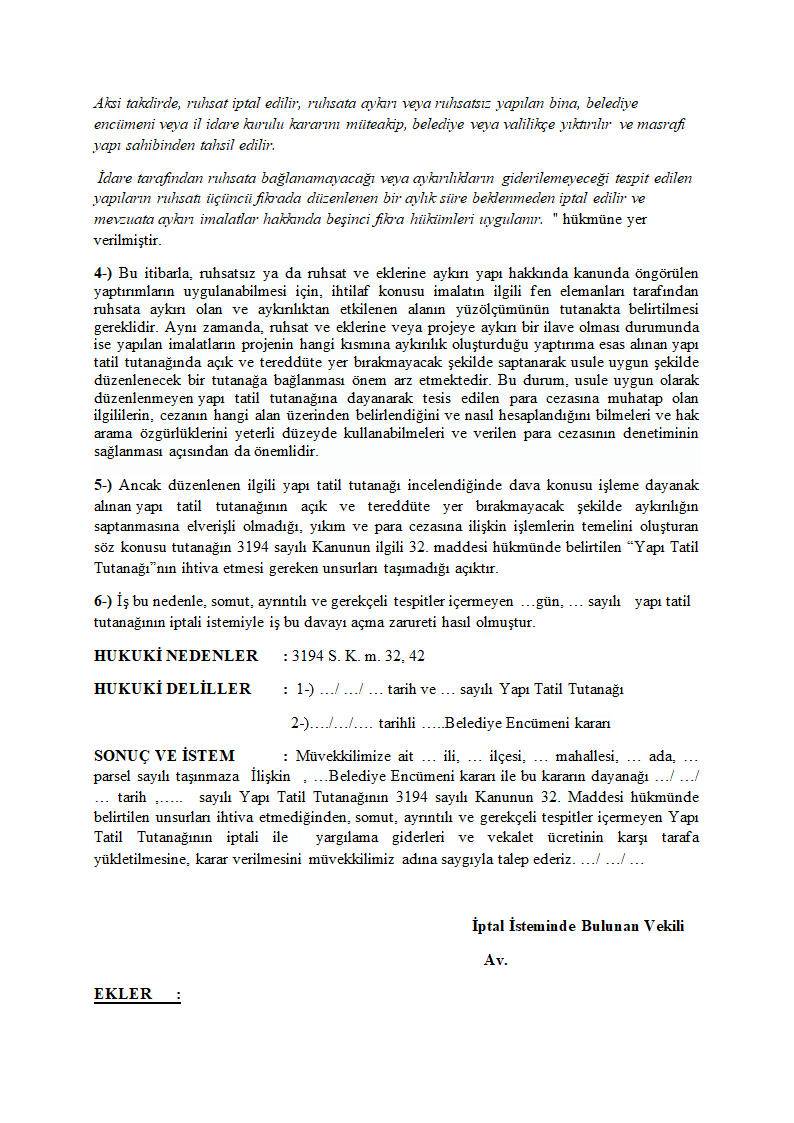yapı tatil tutanağının iptali davası: 3194 sayılı imar kanunu'nun 32 ...