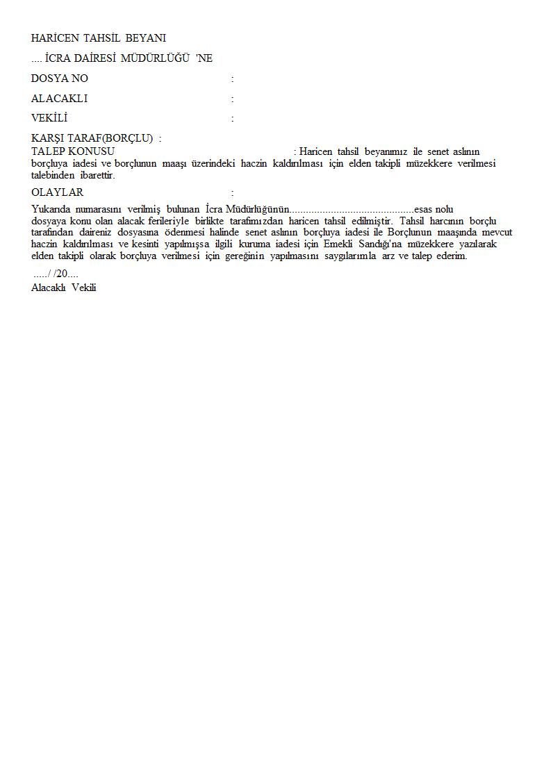 haricen tahsil edilen alacağın iadesi ve maaş üzerindeki haczın ...