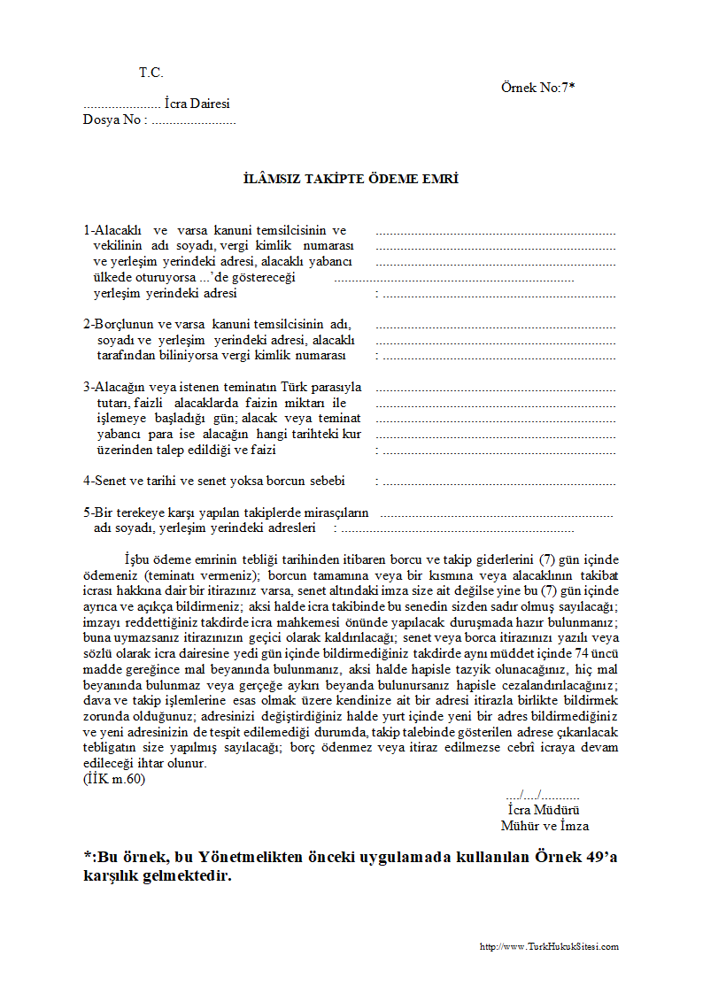 icra dairesi ilamsiz takipte ödeme emri bilgileri ve gerekli belgelerin ...