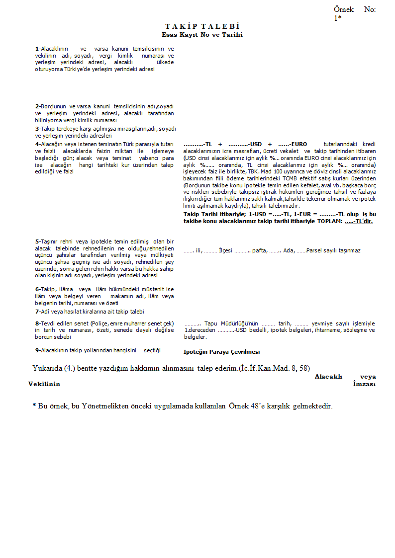 icra takibi başvurusu: alacaklı, borçlu, alacak miktarı ve diğer ...