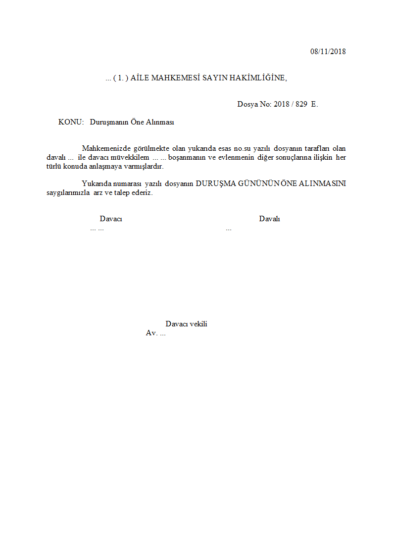 aile mahkemesi'nde, davacı ve davalı arasındaki boşanma davasının ...