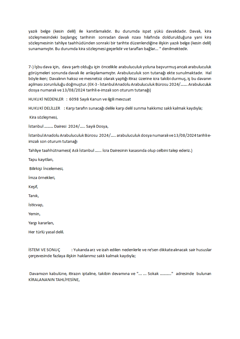 kiracı tahliye taahhüdü imzalarıyla ilgili itiraz ve icra takibi hakkında sulh hukuk mahkemesi ...