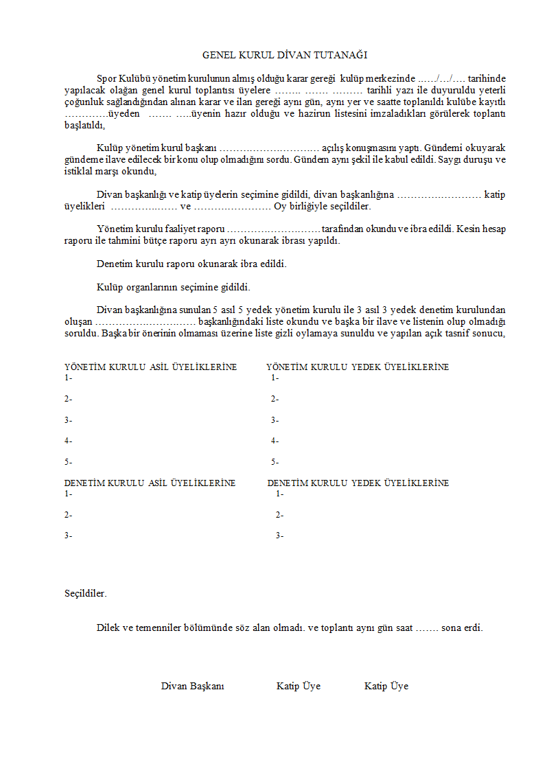 [tarih] tarihli olağan genel kurul toplantı tutanağı: spor kulübü ...