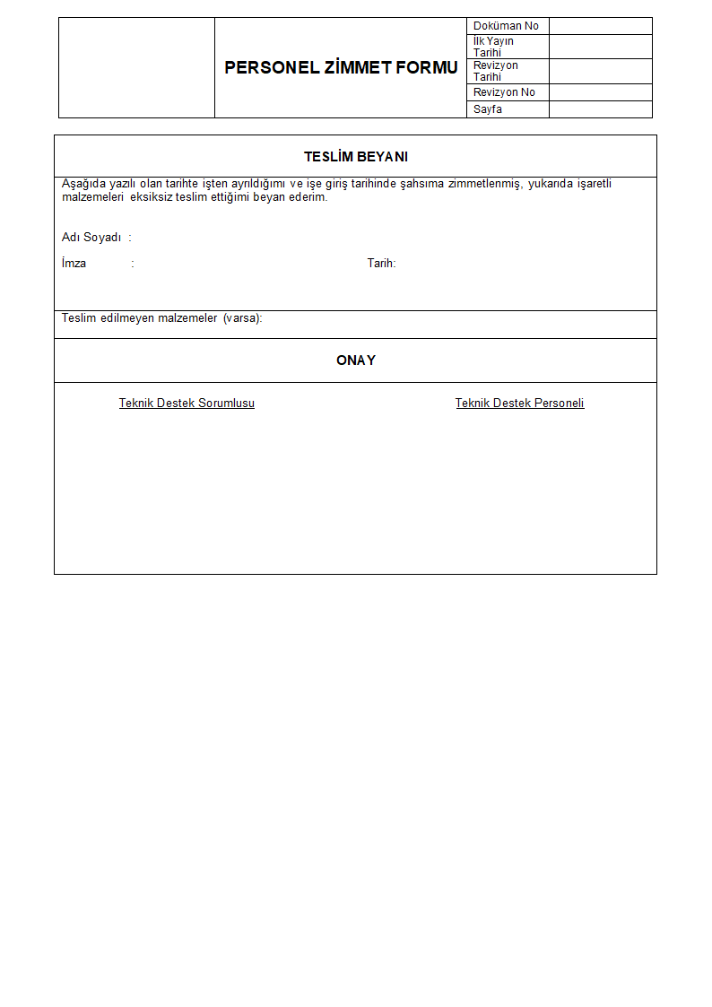bilgisayar ve donanım zimmeti formu: sorumluluklar ve kullanım ...