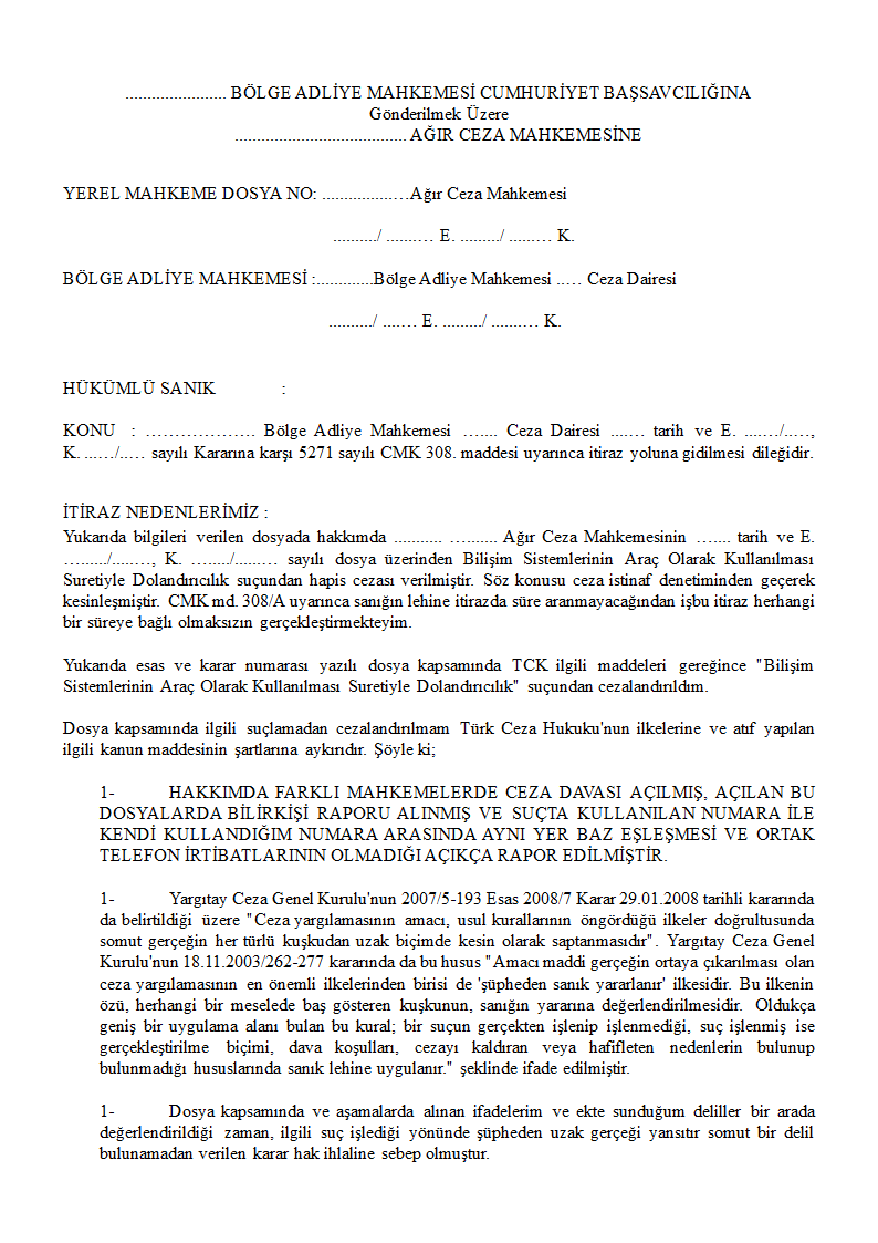 cmk 308. madde uyarınca bilişim suçundan verilen hapis cezasına itiraz ...