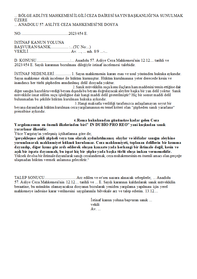 anadolu 57. asliye ceza mahkemesi'nin 2023/454 e. sayılı kararına istinaf başvurusu: esas ve ...