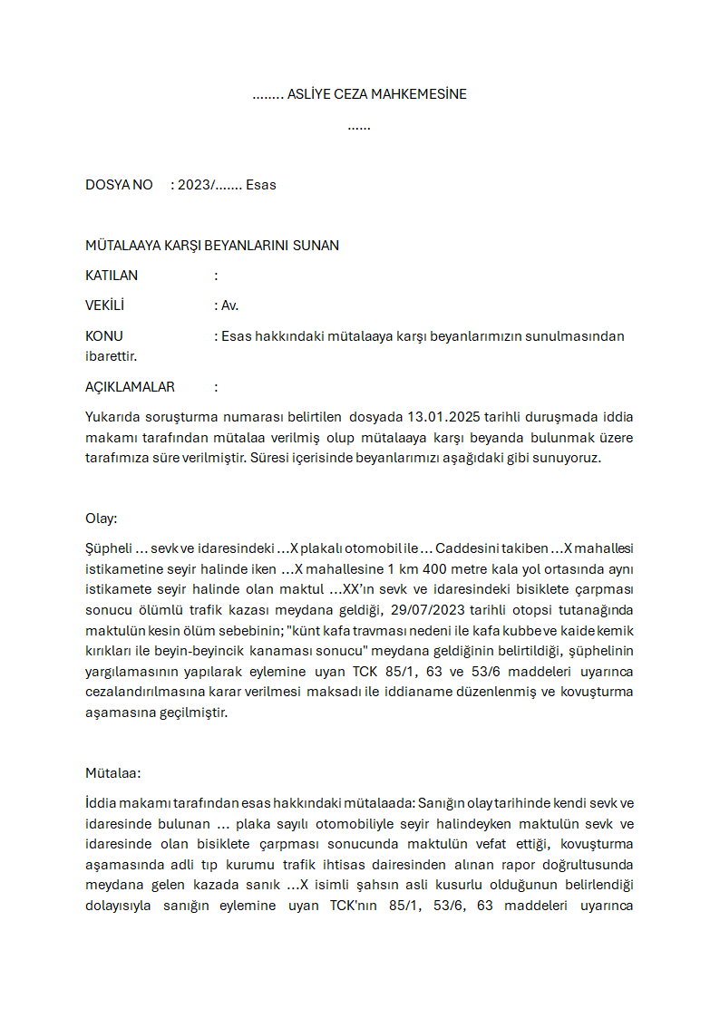 katılan vekili, ölümlü trafik kazasında sanığın cezalandırılması ...