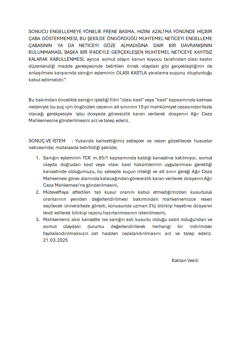 katılan vekili, ölümlü trafik kazasında sanığın cezalandırılması ...
