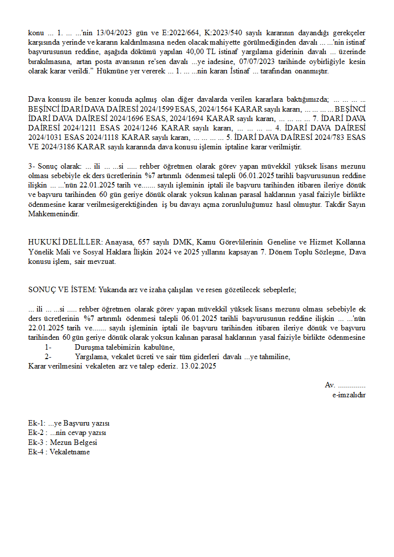 ili ... ...si rehber öğretmeninin yüksek lisans mezuniyetine rağmen ek ders ücretinin %7 ...