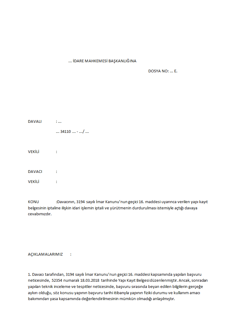 3194 sayılı imar kanunu'nun geçici 16. maddesi uyarınca verilen yapı ...