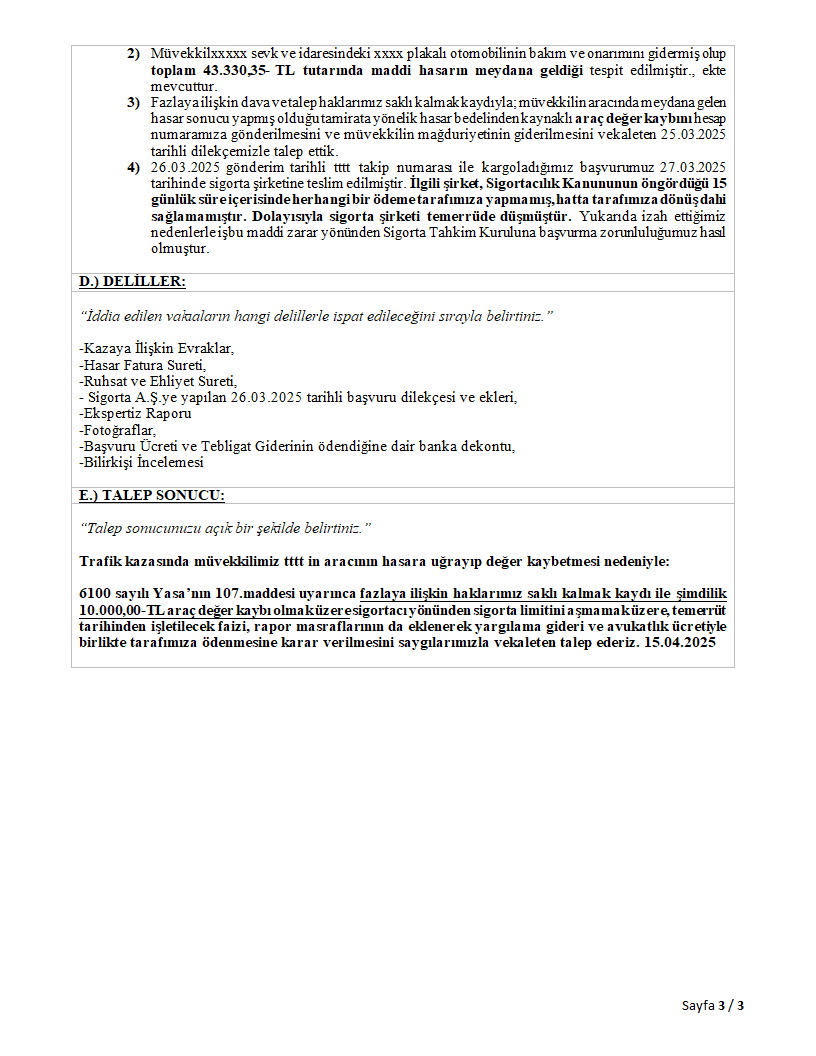 sigorta tahkim komisyonu başvuru formu: başvuru sahibi, temsilci bilgileri, uyuşmazlık detayları ...