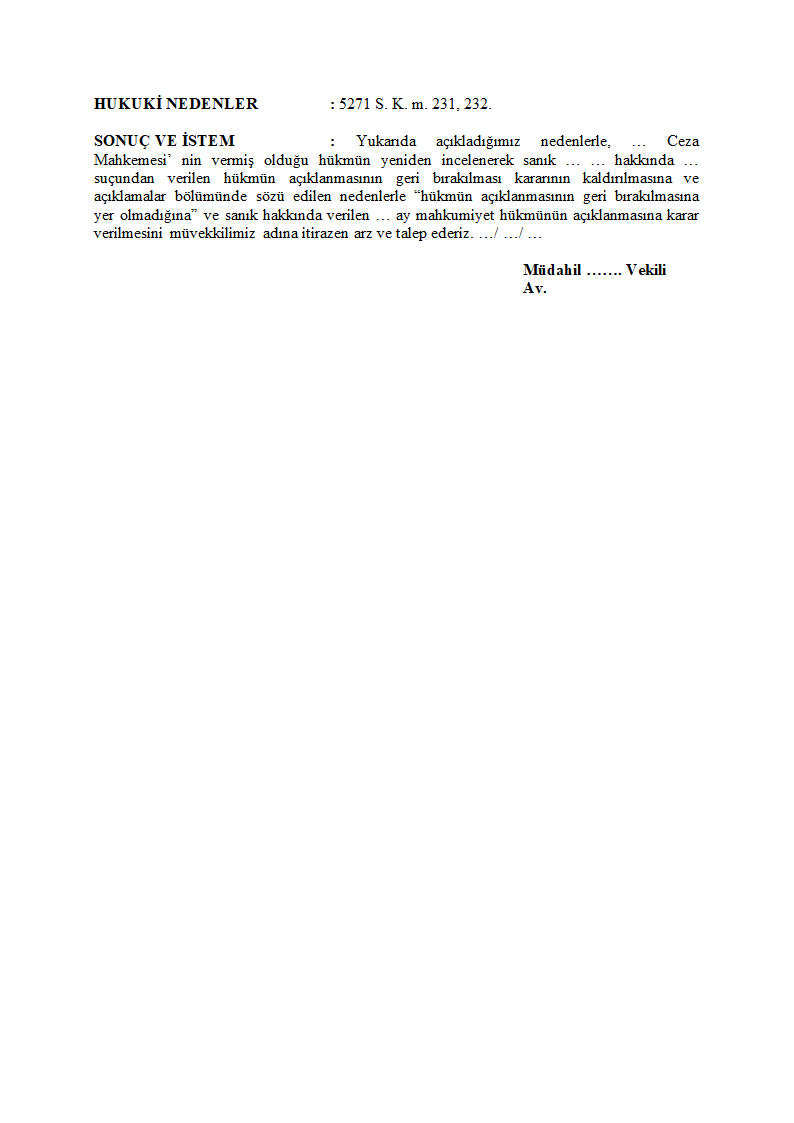 5271 sayılı cmk'nın 231. maddesi'ne aykırı olarak verilen hükmün ...