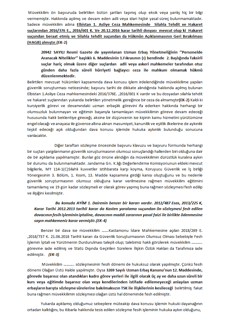 jandarma genel komutanlığı'na karşı sözleşmenin fesih işleminin iptali ve yürütmenin ...