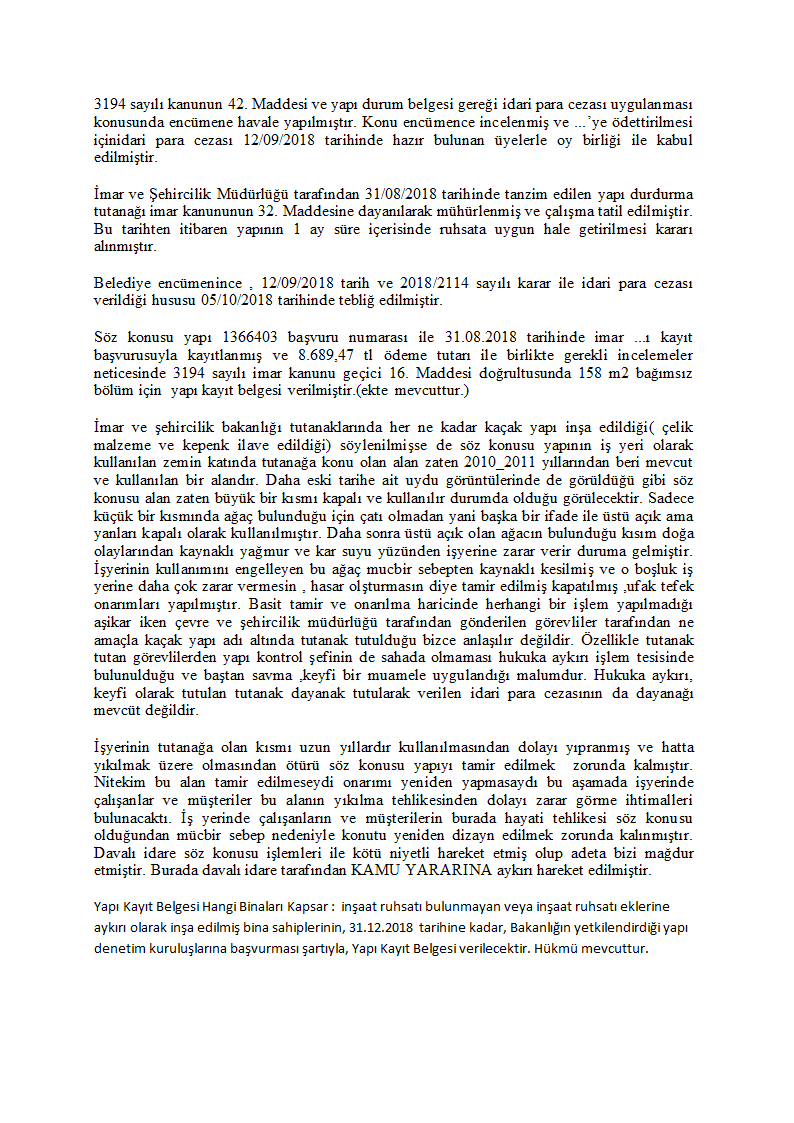3194 sayılı imar kanunu'nun 42. maddesi uyarınca verilen 4.959,88 tl ...