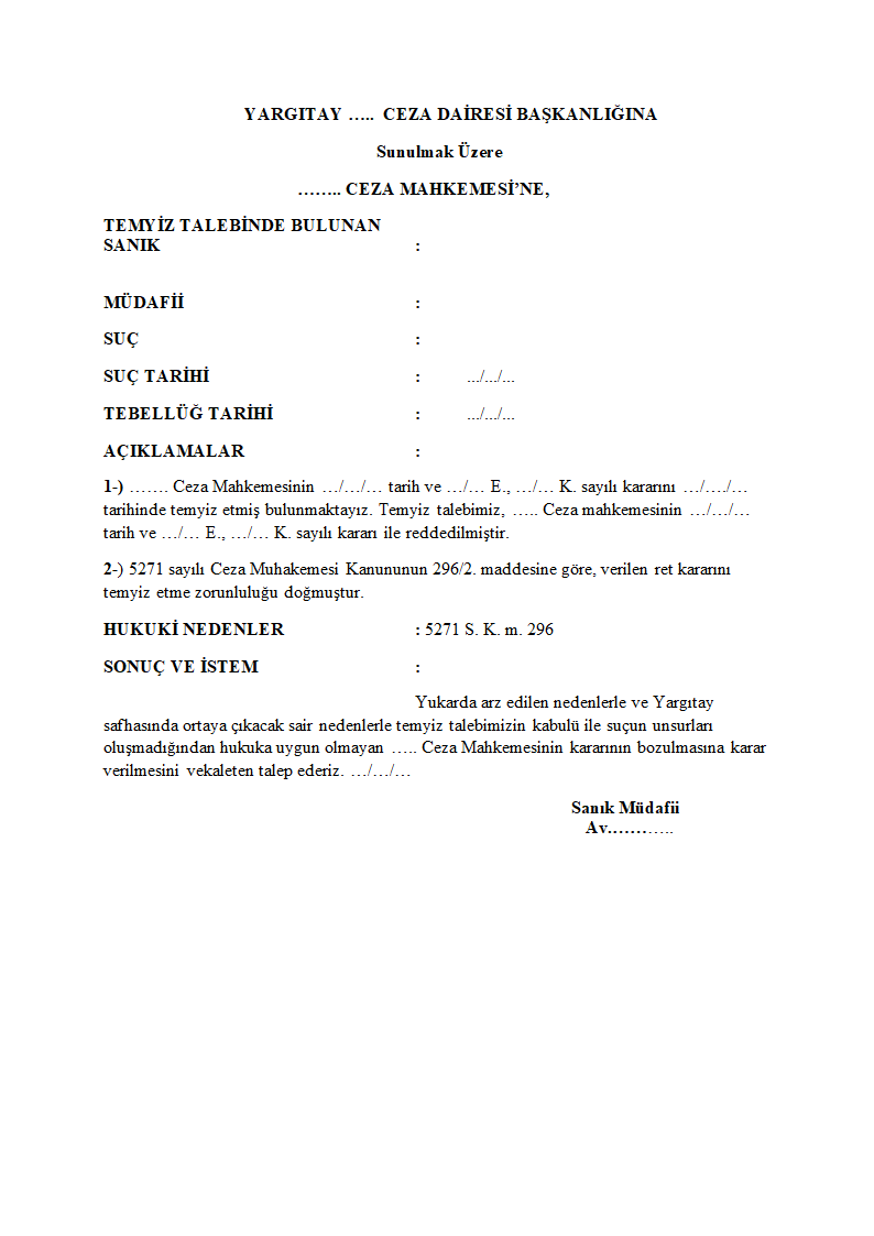 yargıtay ceza dairesi başkanlığı'na sunulan 5271 sayılı cmk'nın 296/2 ...