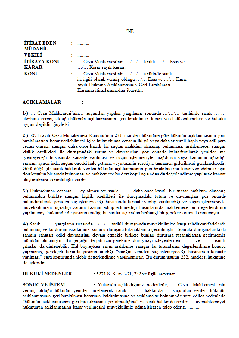 5271 sayılı cmk'nın 231. maddesine aykırı olarak verilen hükmün ...
